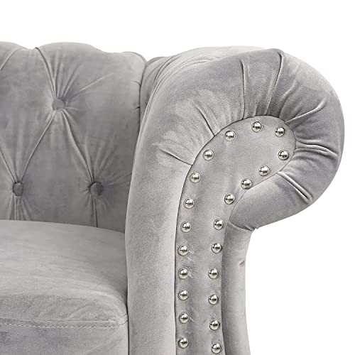 LEFHDA 84" Velvet Upholstered Chesterfield Sofa Couch, Modern 3 Seater Sofa Couch, Thicken Seat Cushions and Button Tufted Back Chesterfield Couch with Nailhead Trim Rolled Armrests, Grey