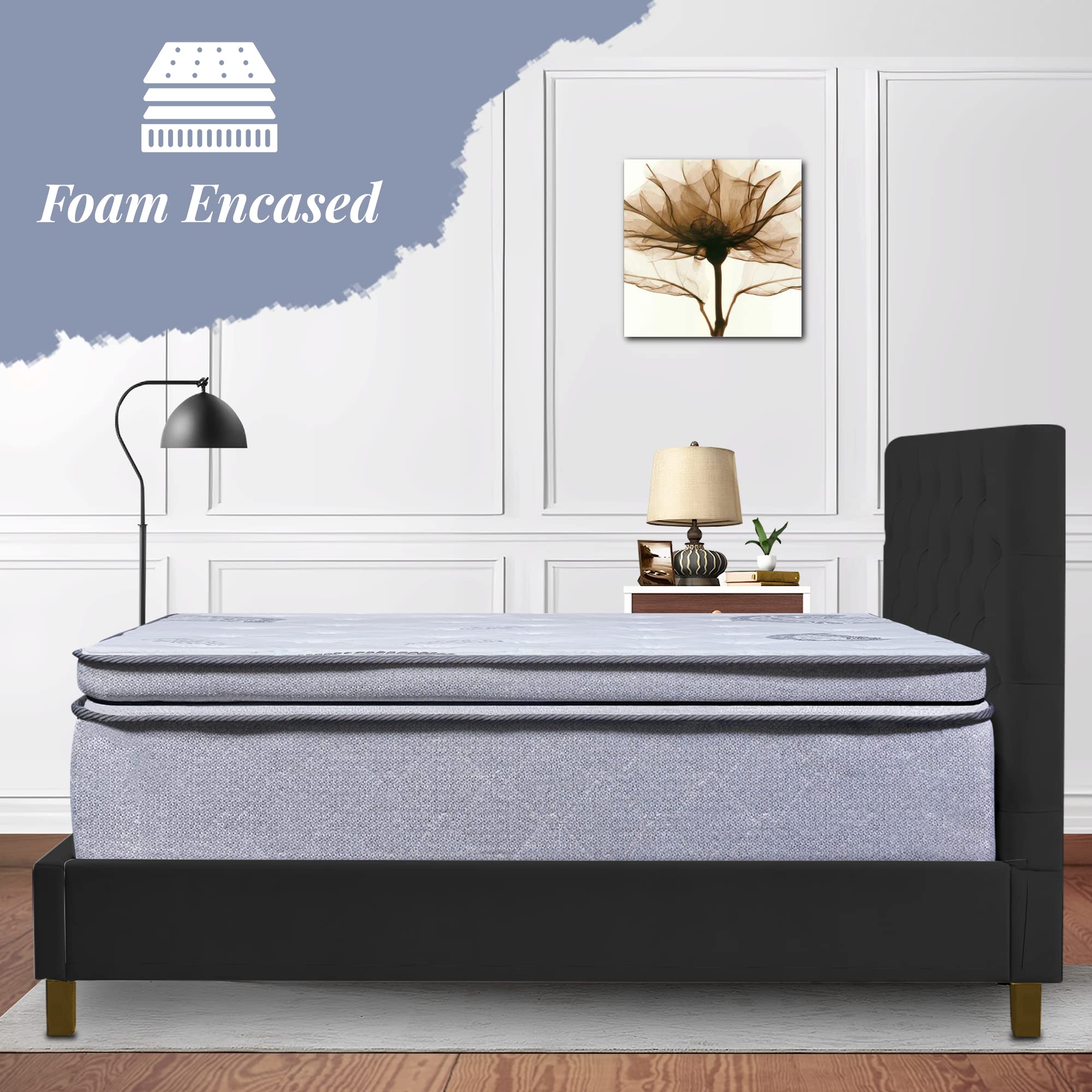 Nutan 13" Foam Encased Medium Firm Mattress with Pillow Top, Soft and Comfortable Bed Mattresses for Complete Body Support and Maintain Correct Posture, Grey, Queen