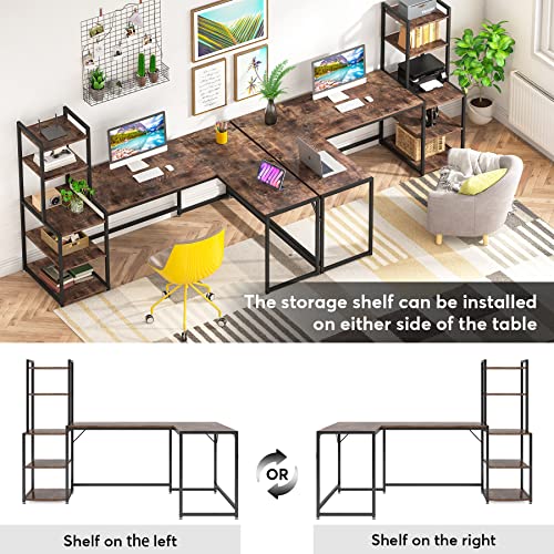 Tribesigns 79 Inch Reversible L-Shaped Desk, Industrial Large Corner Desk with 5 Tier Storage Shelves, Large L Desk Home Office Desk Computer Table Writing Desk, Rustic Brown