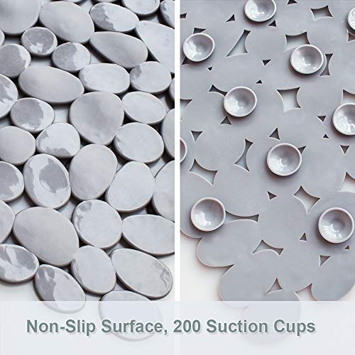 SONGZIMING Pebble Bath Mat 35x16 Inches for Bathtub to Non Slip in Shower with Drain Holes, Suction Cups (Grey)