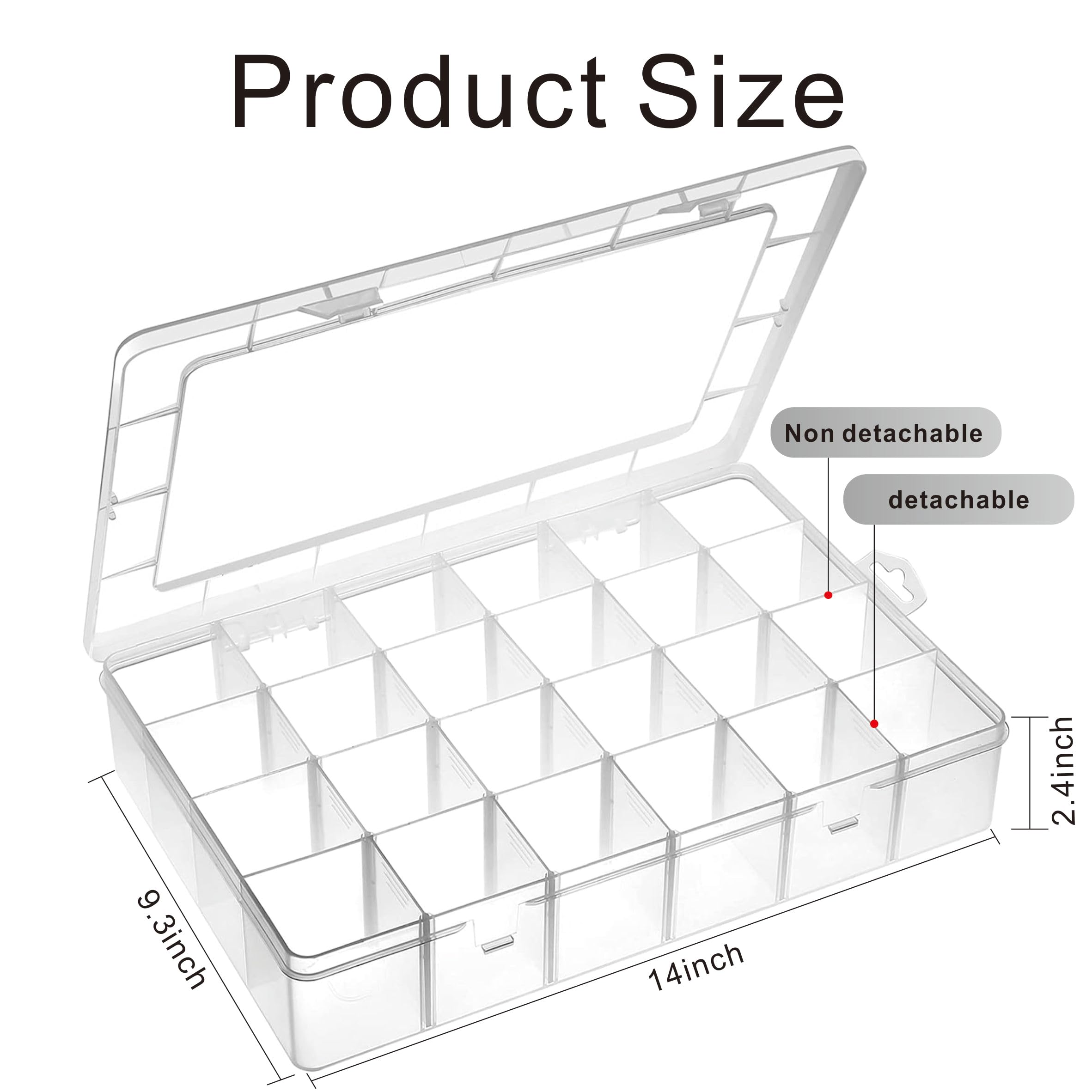 LZLMQSSA Large 24 Grids Plastic Organizer Box Adjustable Dividers,Clear Storage Box for Jewelry, Art DIY Crafts, Fishing Tackles, Beads and Small Parts