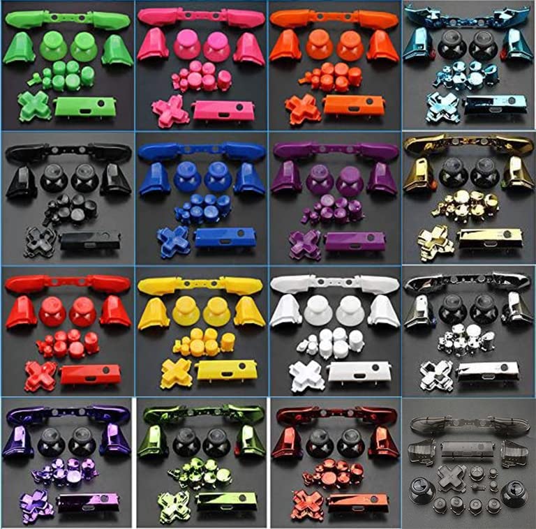 Full Set Button Bumper Trigger Analog Stick Buttons Guide Dpad RT LT RB LB ABXY ON Off Button for Xbox One S Slim Replacement Kit (Chrome Red)