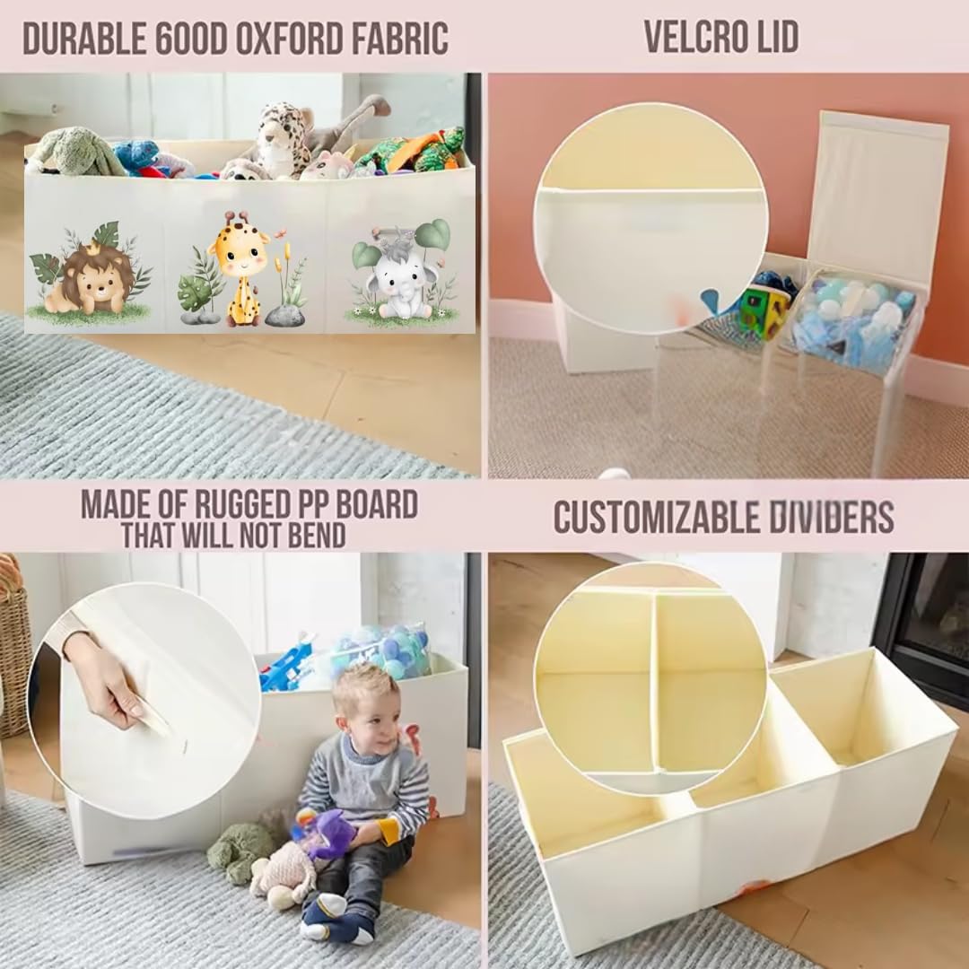 Kids Toy Storage Organizer Bin Box with Handles Large Capacity for Bedroom Playroom, Foldable Storage Box for Toys, Organizer for Stuffed Animals Dolls, Balls (Beige)