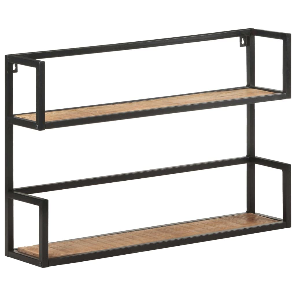 vidaXL Wall Shelf - Industrial Hanging Shelves with Black Iron Frame, Constructed from Rough Mango Wood, Ideal for Books and Decor Display, Size: 31.5"x7.9"x23.6"
