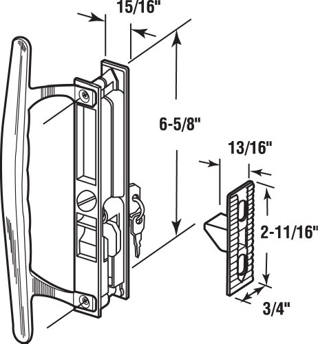 Prime-Line C 1197 Sliding Glass Door Handle Set, 6-5/8 in., Diecast, Hook Style, Flush (Single Pack)