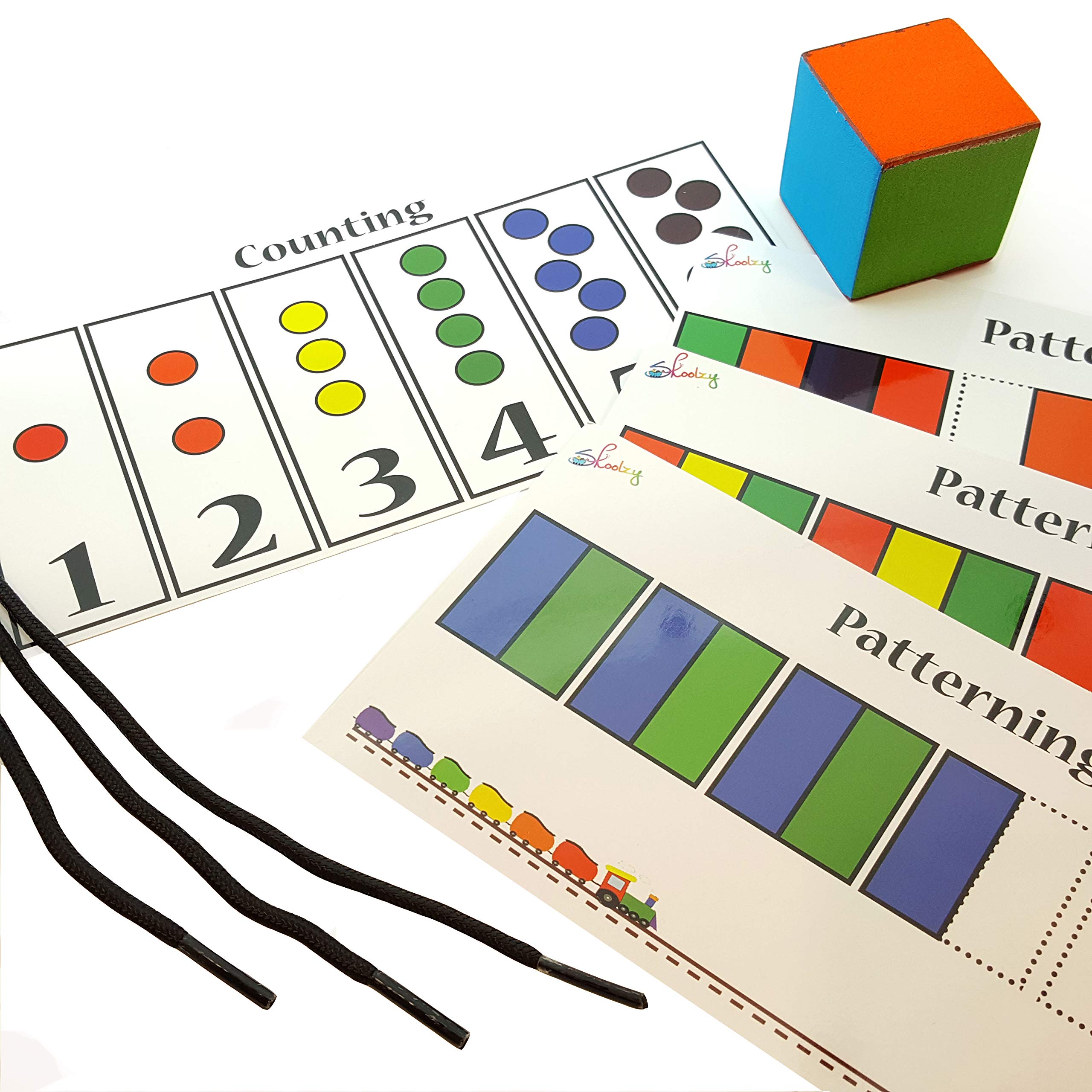 Skoolzy Extension Kit Pegboard Learning Cards - Toddler Games Learning Kit Extend Life of Toddler and Preschool Toys by Adding Patterning, Counting, Peg Board Lacing Color and Play Cards
