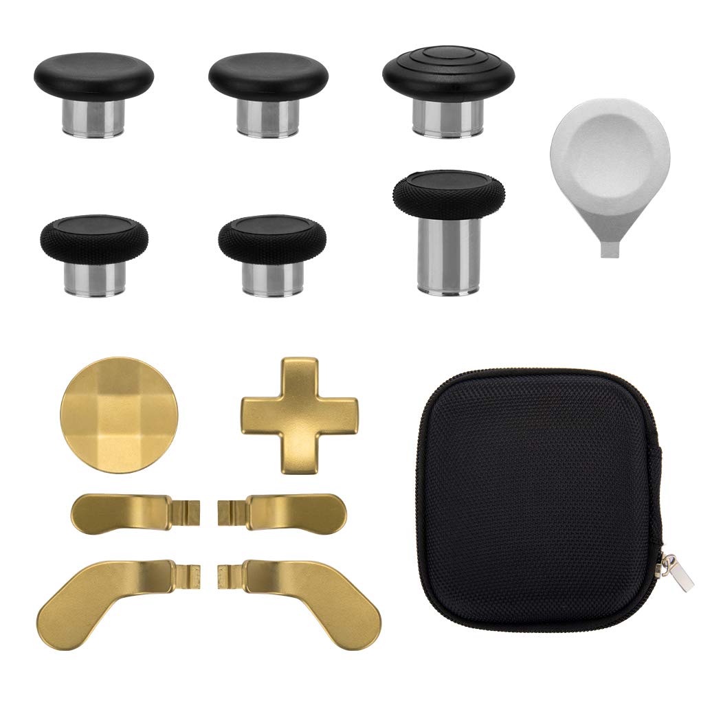 Elite Series 2 Controller Accessories, Metal Thumbsticks Replacement Parts for Xbox One Elite Series 2 Controller Model 1797, Metal Mod Swap Joysticks, Paddles, D-Pads, Adjustment Tool(Gold)