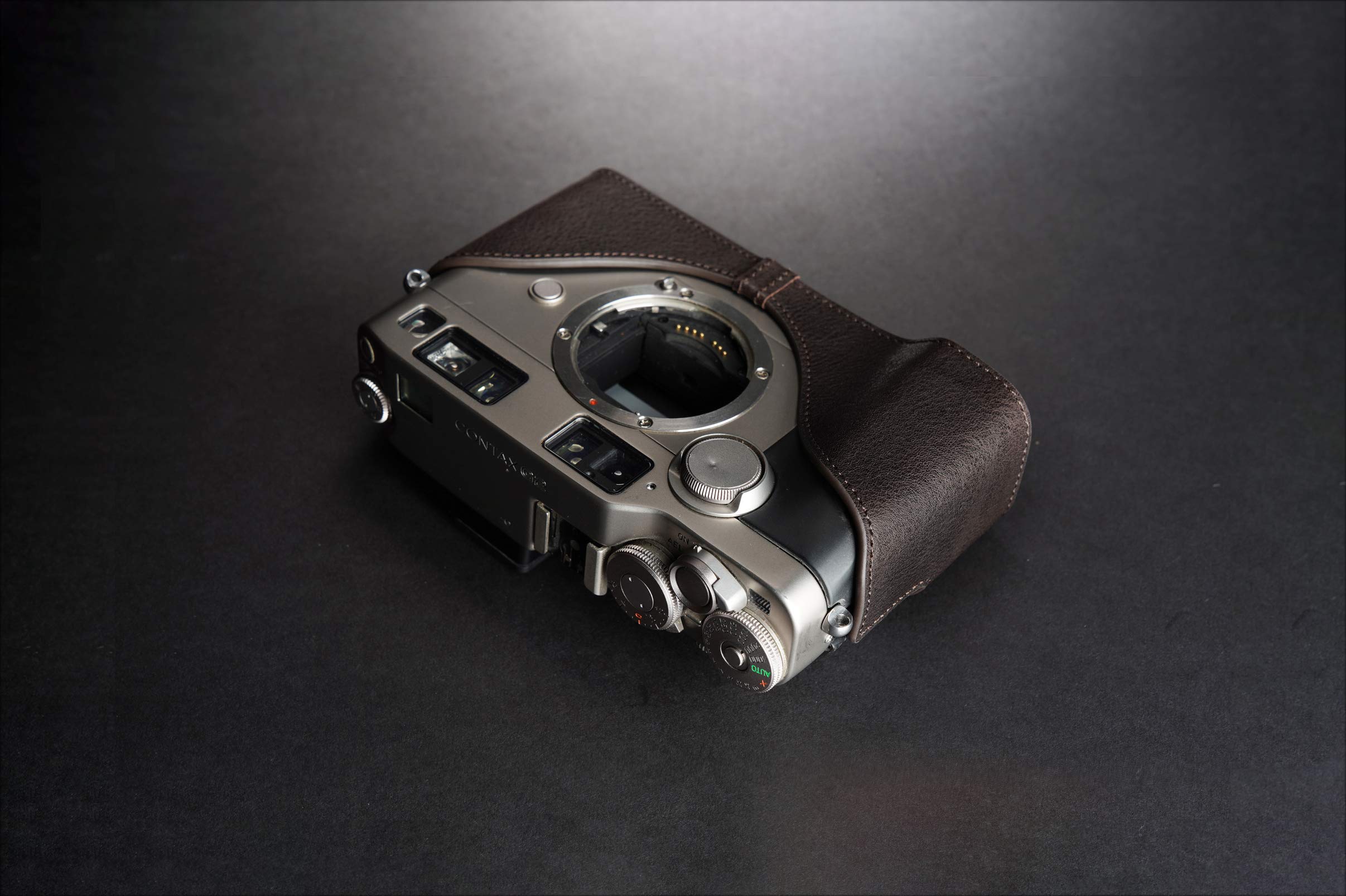Contax G2 Case, BolinUS Handmade Genuine Real Leather Half Camera Case Bag Cover for Contax G2 Camera with Hand Strap (Coffee)
