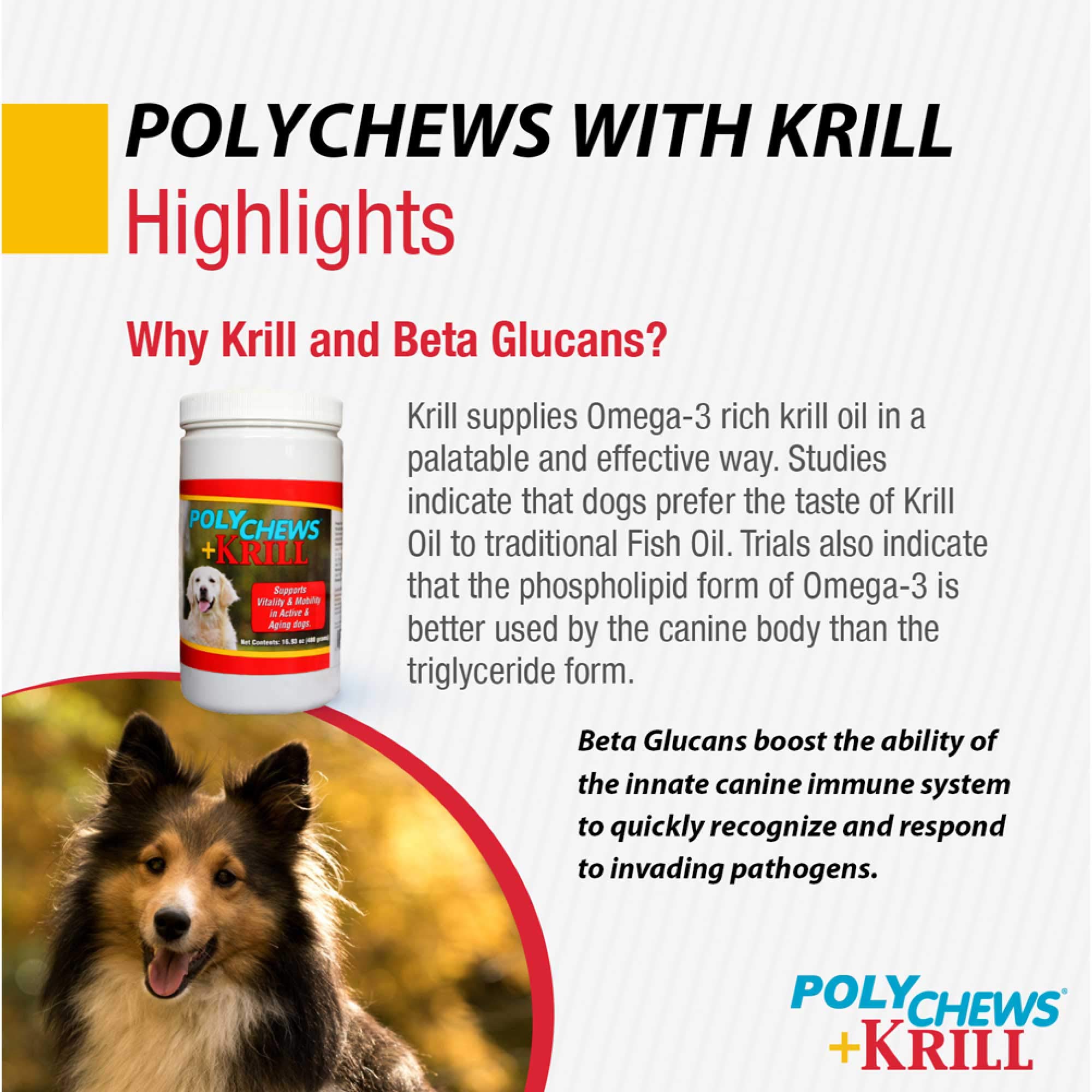 Polychews Bimeda Advanced Formula with Krill and Beta Glucans, Soft Chews for Joint Support and Overall Health, 120ct