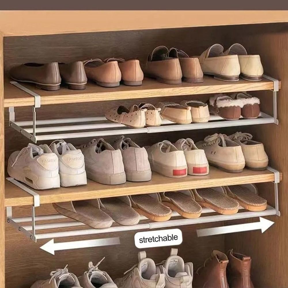 generic Shoes Storage Rack,Carbon Steel Retractable Under Hanging Layered Space-Saving Shoe Tray Hanging Basket Multi-Purpose Cabinet Class Shelves(White), AM0XDM0L07TUS
