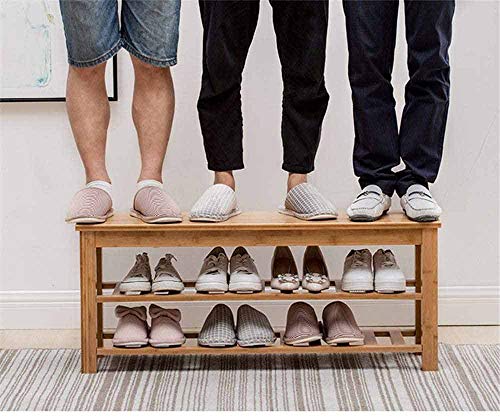 TAZSJG Bamboo Shoe Bench, 3-Tier Shoe Rack, Shoe Storage Organizer with Seat, Ideal for Living Room, Bedroom and Hallway, Easy Assembly