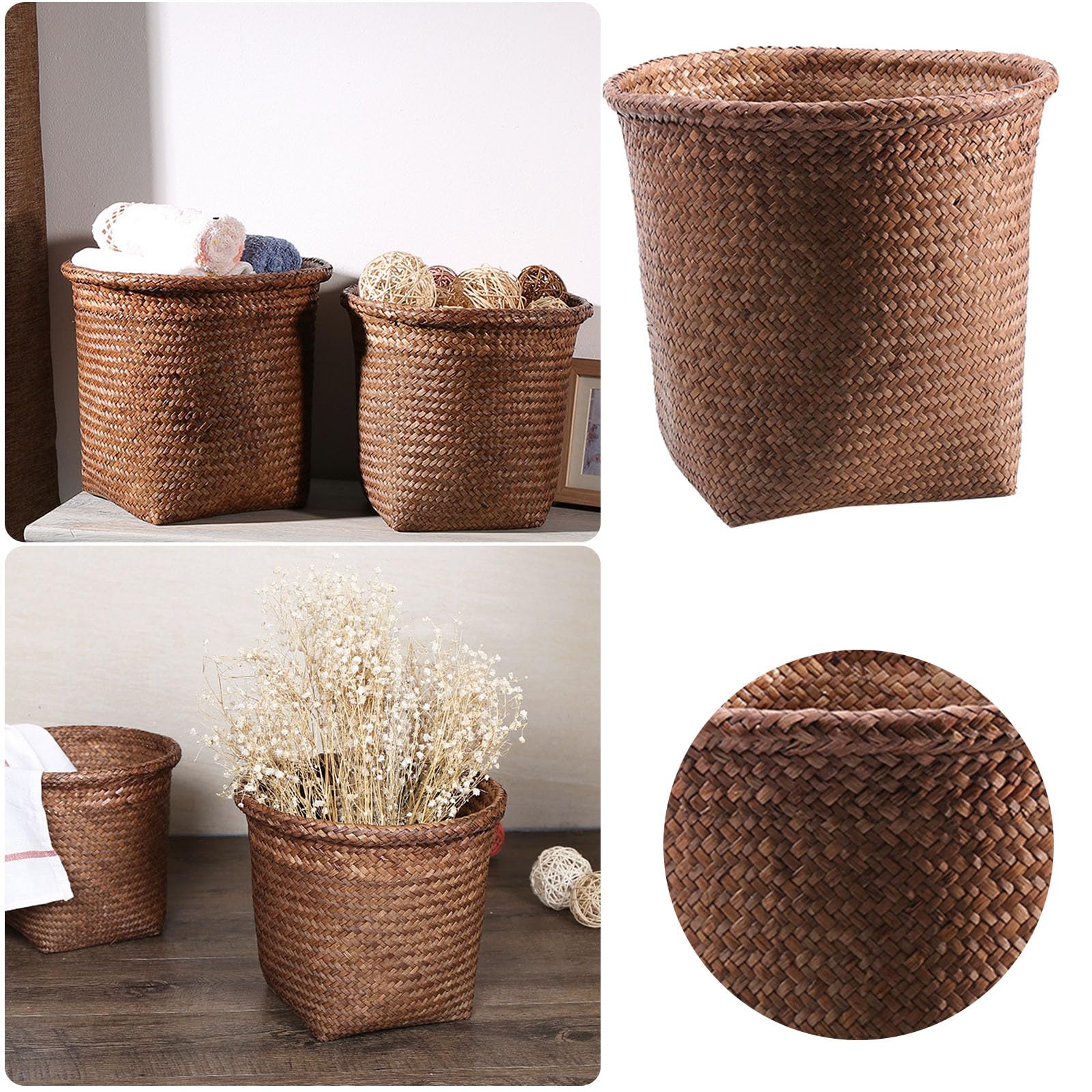 LuxeOne Bamboo Woven Trash Can, Bamboo Waste Basket Woven Storage Basket Bamboo Garbage Can Bamboo Clothes Basket for Bedroom, Bathroom, Kitchen, Office (Brown)