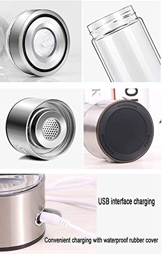 Hydrogen Rich Health Cup Alkaline Ionizer Generator USB Rechargeable Electrolysis Generator Ionization Bottle Weak Alkaline Cup Anti-Oxidation and Anti-Aging Glass Health Cup