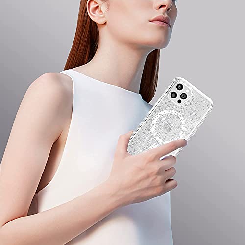 Magnetic Case Compatible with iPhone 13 Mini Case Clear Glitter - Compatible with MagSafe Charger Phone Case for Women Girls, Full-Body Shockproof Protective Case Cover for iPhone 13 mini 5.4 Inch