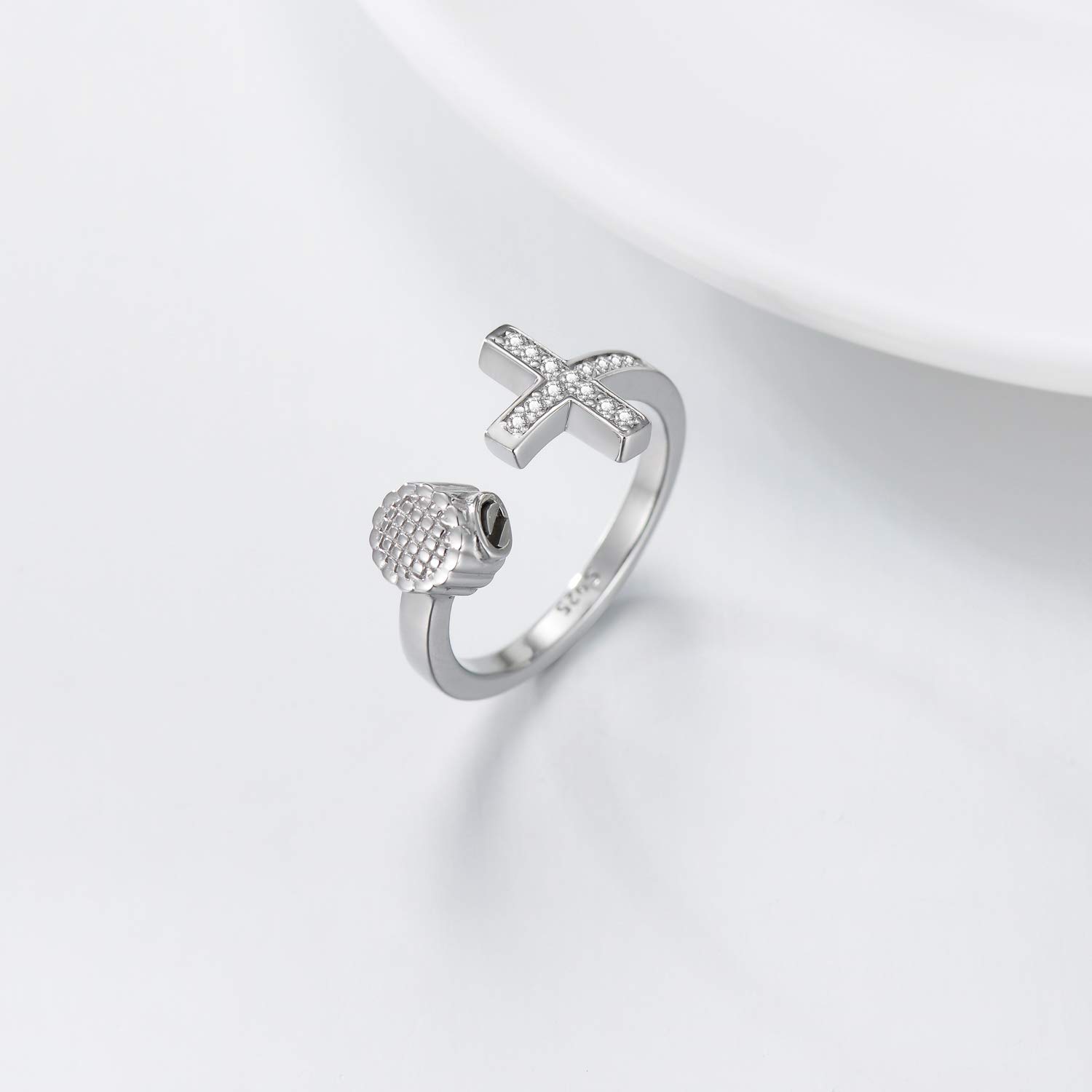 Cross Cremation Ring for Ashes 925 Sterling Silver Cross Urn Ring Hold Loved Ones Ashes Keepsake Memorial Jewelry Cremation Rings for Women (8)