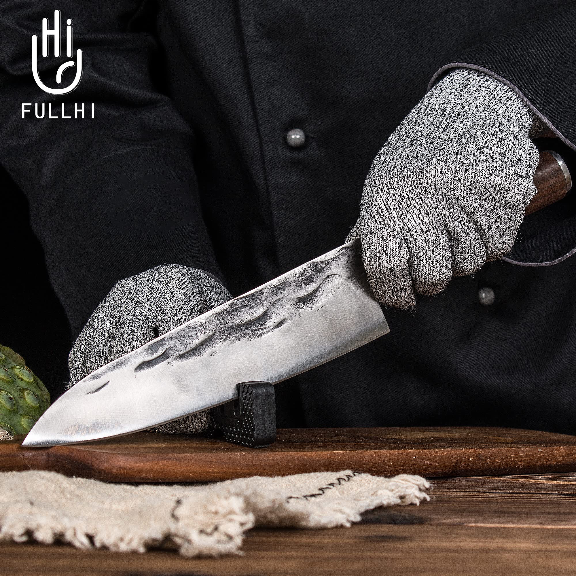 FULLHI 11pcs hand forged Chef Knife Set High Carbon Steel Cleaver Kitchen Knife Vegetable Cleaver Home BBQ Camping with Knife Bag