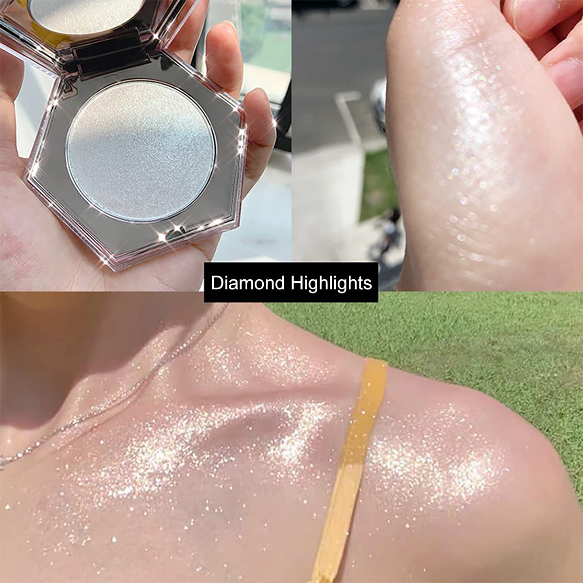 Fenty highlighter Makeup Palette Glitter for Face Body Cheek, Diamond Shimmer Highlighter, Smooth Glitter Sparkles with Highlight Brush, Nose Eye Contour Palettes Glow Illuminator makeup highlighter