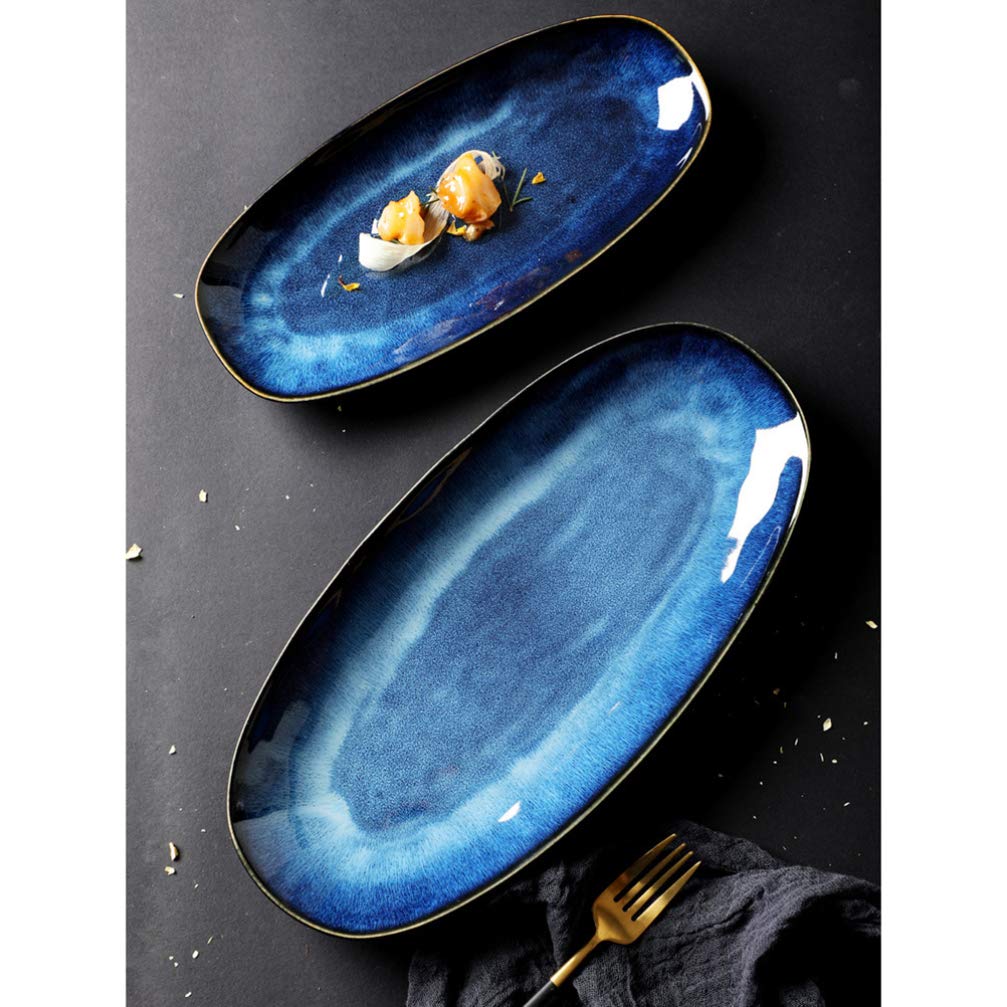 Fish Plate Premium Ceramic Oval Dinner Plates Food Trays Plates Ceramic Oven Safe Trays for Serving Sushi Party Tray Prep Dishes Snack Spaghetti Food Plate Appetizer Tableware