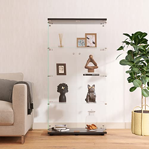 Zacis Modern 4-Tier Tempered Glass Display Case, Floor-Standing Showcase Display Cabinet with Lock, Display Shelf Curio Cabinet with Glass Doors for Collectibles, Trophy, Action Figures, China
