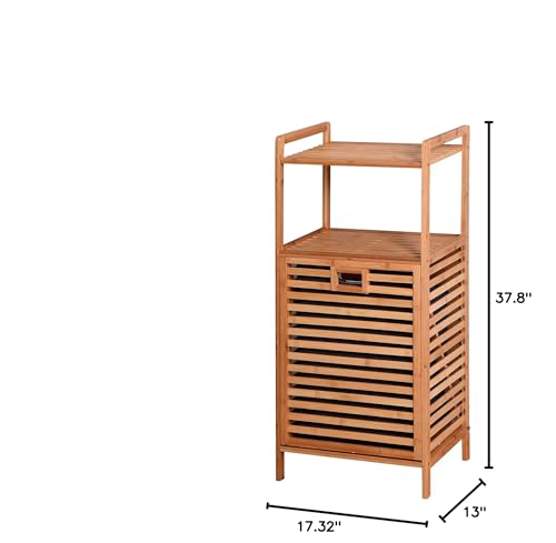 Laundry Hamper Tilt-Out Laundry Linen Hamper Bamboo Freestanding Clothes Basket Shelf & Removable Liner, Storage Laundry Shelf for Bathroom Living Room Bedroom, 17’’x13’’x37.8’’ (Natural)