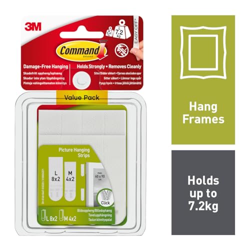 Command Medium and Large Picture Hanging Strips, Damage Free Hanging Picture Hangers, No Tools Wall Hanging Strips for Living Spaces, White, 4 Medium Pairs and 8 Large Pairs