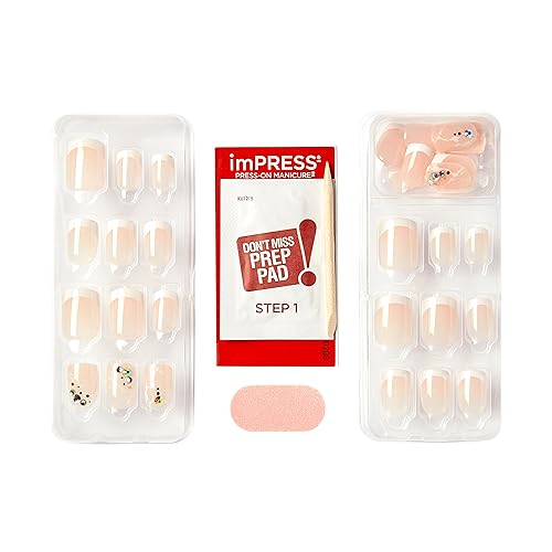 KISS imPRESS Press-On Manicure Fake Nails β My Worth, Short, Square, French, Easy Press On, Chip Proof, Smudge Proof, Waterproof, No Dry Time, Comfortable & Secure, Super Hold Adhesive | 30 Count