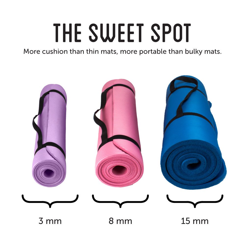 Crown Sporting Goods 3/8-inch (8mm) Professional Yoga Mat with No-Slip Ridges and Travel Shoulder Sling (Pink)