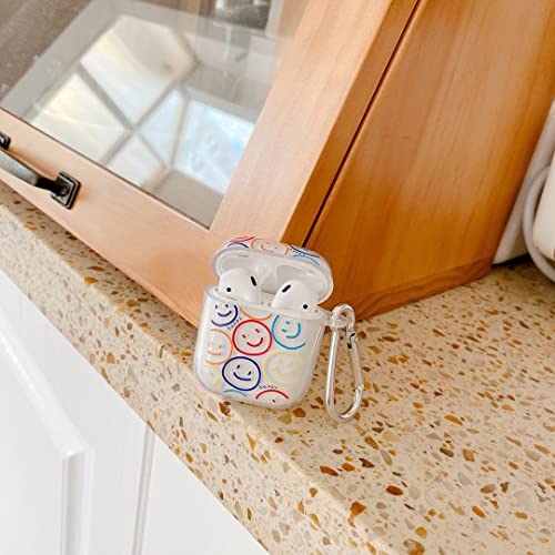 HENJI TPU Case for AirPods 2&1, Anti-Fall Protective AirPods 12 Case with Keychain, Front Led Visible, Ultra Slim Shockproof Skin for AirPods 21 Charging Box (Smiley)