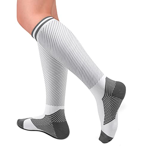 FULLSOFT Medical Graduated 30-40mmHg Compression Socks for Women&Men Circulation Knee High Socks Hiking Running Nursing Stockings(S,White)
