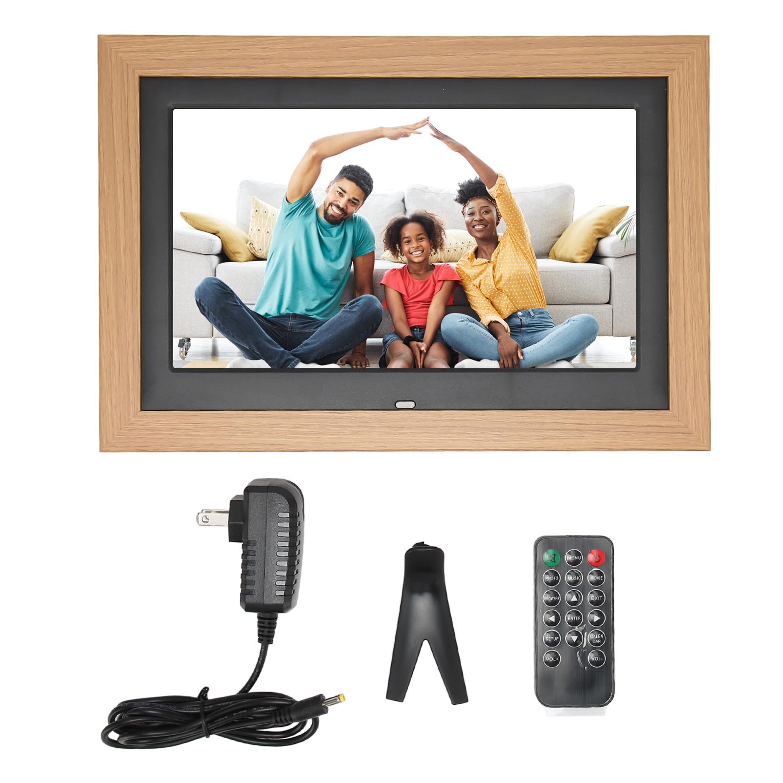 Electronic Photo Album, Digital Photo Frame Lightweight LED Screen 1024x600 100β240V with Stereo Speaker for Birthday (US Plug)