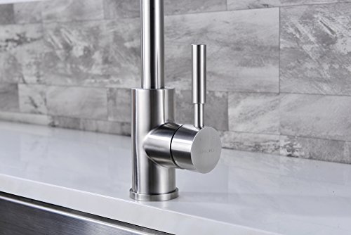Heouty Modern Single Handle 2 Joints Free Rotating SUS304 Stainless Steel Pot Filler Faucet, Brushed Nickel Deck Mounted Kitchen Sink Faucet