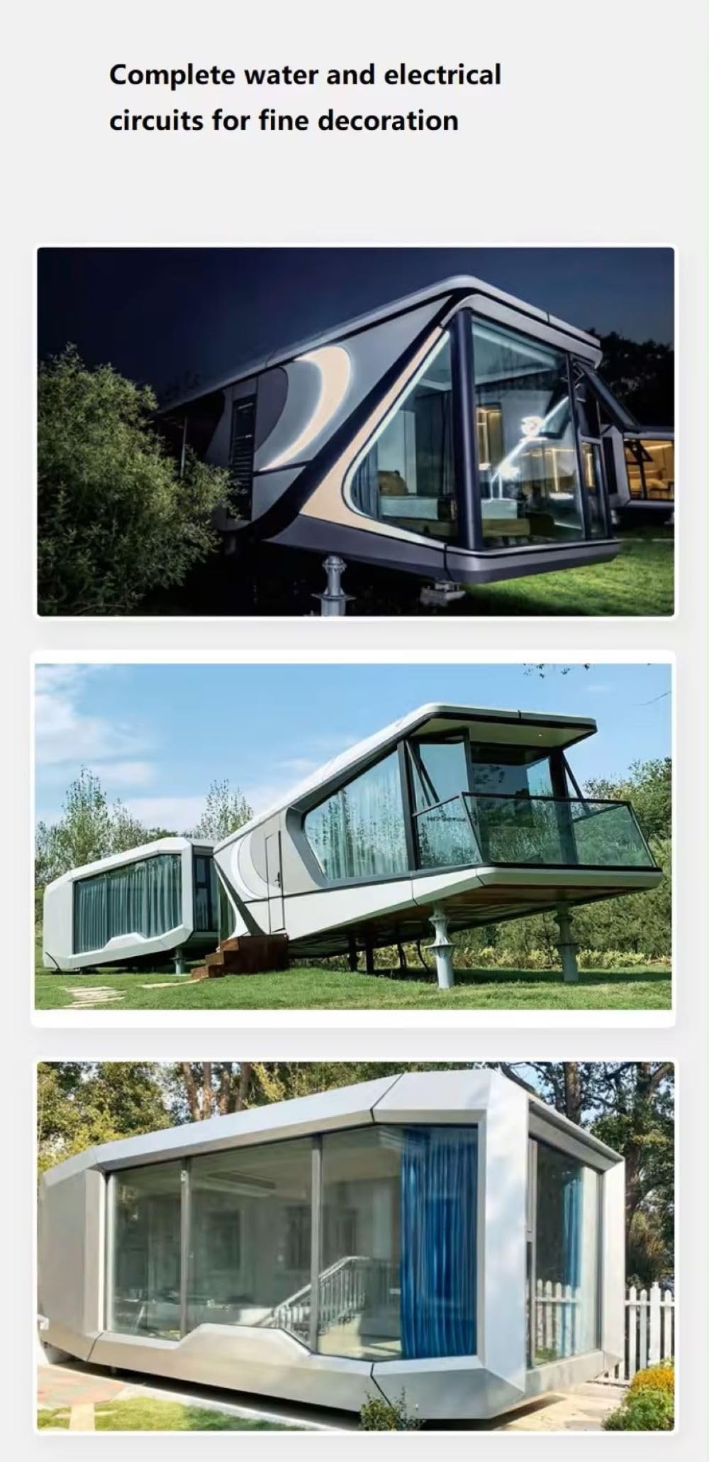 Generic Tiny Prefab House. Container Movable House. Solar Powered Mobile Container House Modular Guest House.40 and 20 ft 2 Spacious Bedroom + Luxury Shower Bathroom+Kitchen Space (20 ft), White