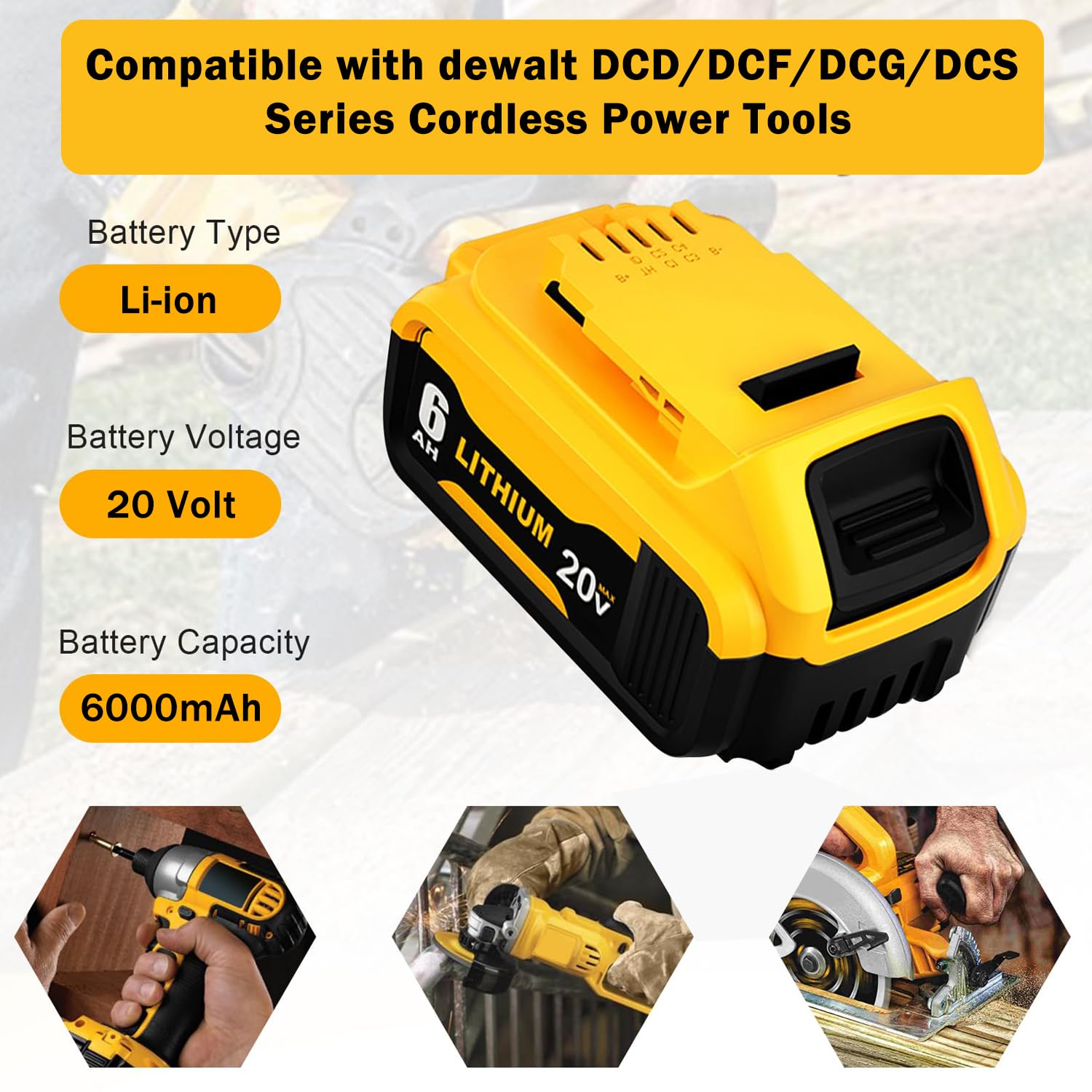 LONG FIT 2 Packs Replace for DeWalt 20v Battery 6.0Ah, Compatible with DeWalt 20V Cordless Power Tools