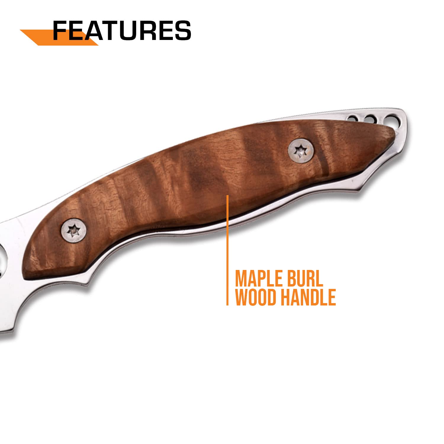 Elk Ridge - Outdoors Fixed Blade Knife - 7-in Overall, 3-in Mirror Finished Stainless Steel Blade, Burl Wood Handle, 1680D Nylon Sheath - Hunting, Camping, Survival - ER-538