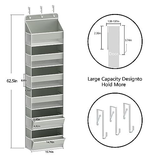 LONGD Over Door Organizer, Nursery Closet Cabinet Baby Storage, Over The Door Hat Rack, 6 Pockets and 2 Grid File Pockets Hanging Storage Boxes,55 lbs. Weight Capacity, 1-Pack