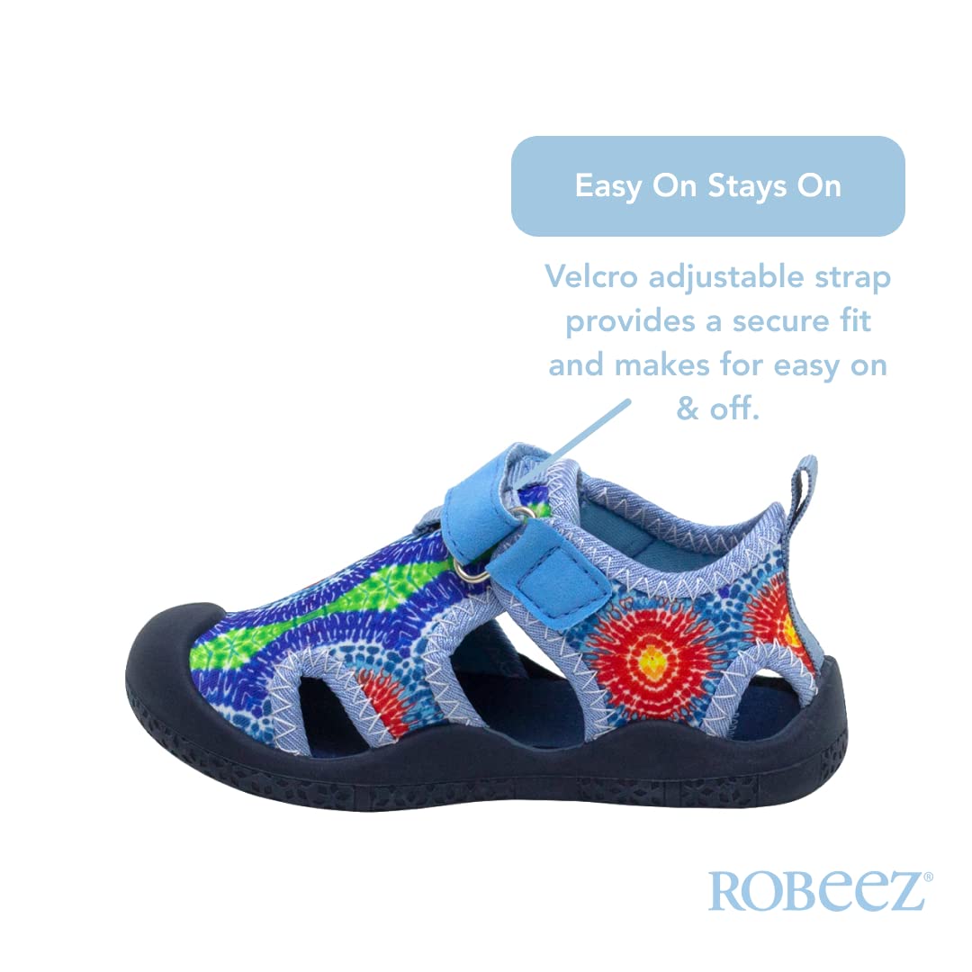 Robeez Boys Slip Resistant Neoprene Water Shoes for Summer, Beach, Pool, Sprial Tie Dye Multi, 18-24 Months