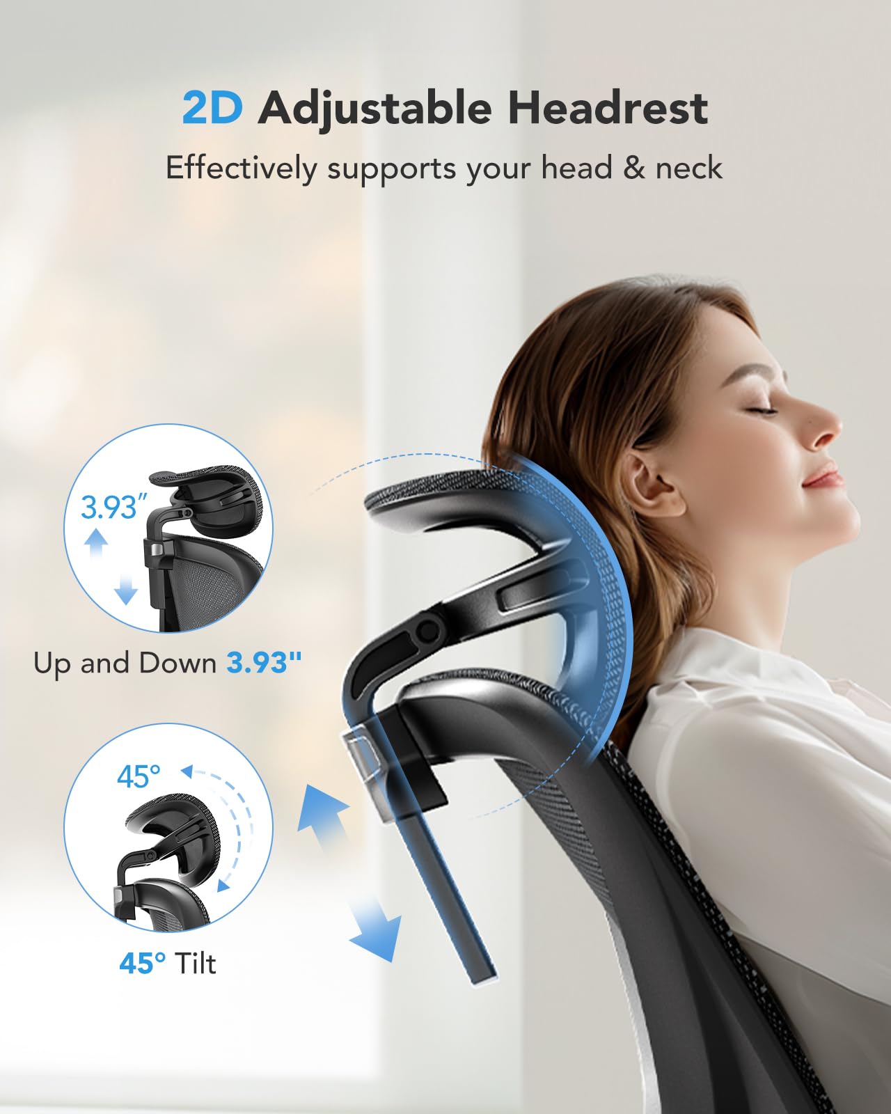 HUANUO Ergonomic Mesh Office Chair, High Back Desk Chair with 5-Level Lumbar Support, Adjustable Headrest, Armrests, Rocking Tilt, Computer Mesh Chair for Home Office Gaming