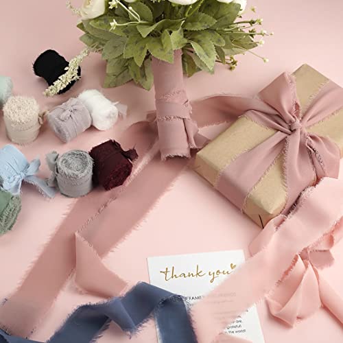 YAKA 4 Rolls Handmade Fringe Chiffon Silk Ribbon Mixed Color Gauze 1.5" x 7.5Yd Ribbons Set for Wedding Invitations, Bridal Bouquets, Gifts Wrapping, DIY Crafts Gifts Wrapping & Bow Making