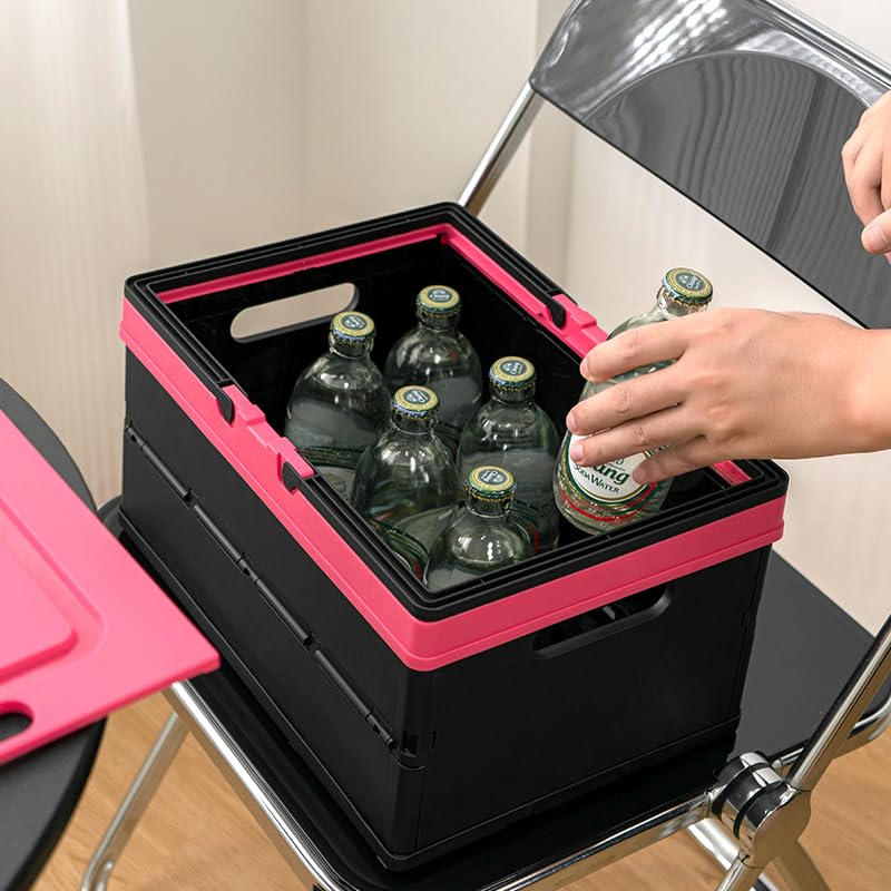 MONKISS Plastic Stackable Storage Bins with Lids, Large Organization and Storage Baskets, Cube Storage Boxes with Handles, Collapsible Storage Containers for Organizing, Storage, Moving (Green)