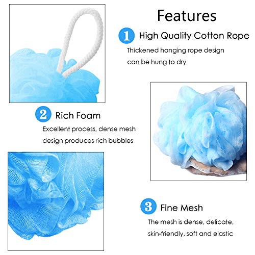 Cosywell Bath Sponges Bath Loofahs Mesh Pouf Shower Wash Ball Large 5 Packs 60g Each Soft Eco-Friendly for Men& Women Cleanse, Smooths Skin, Exfoliating