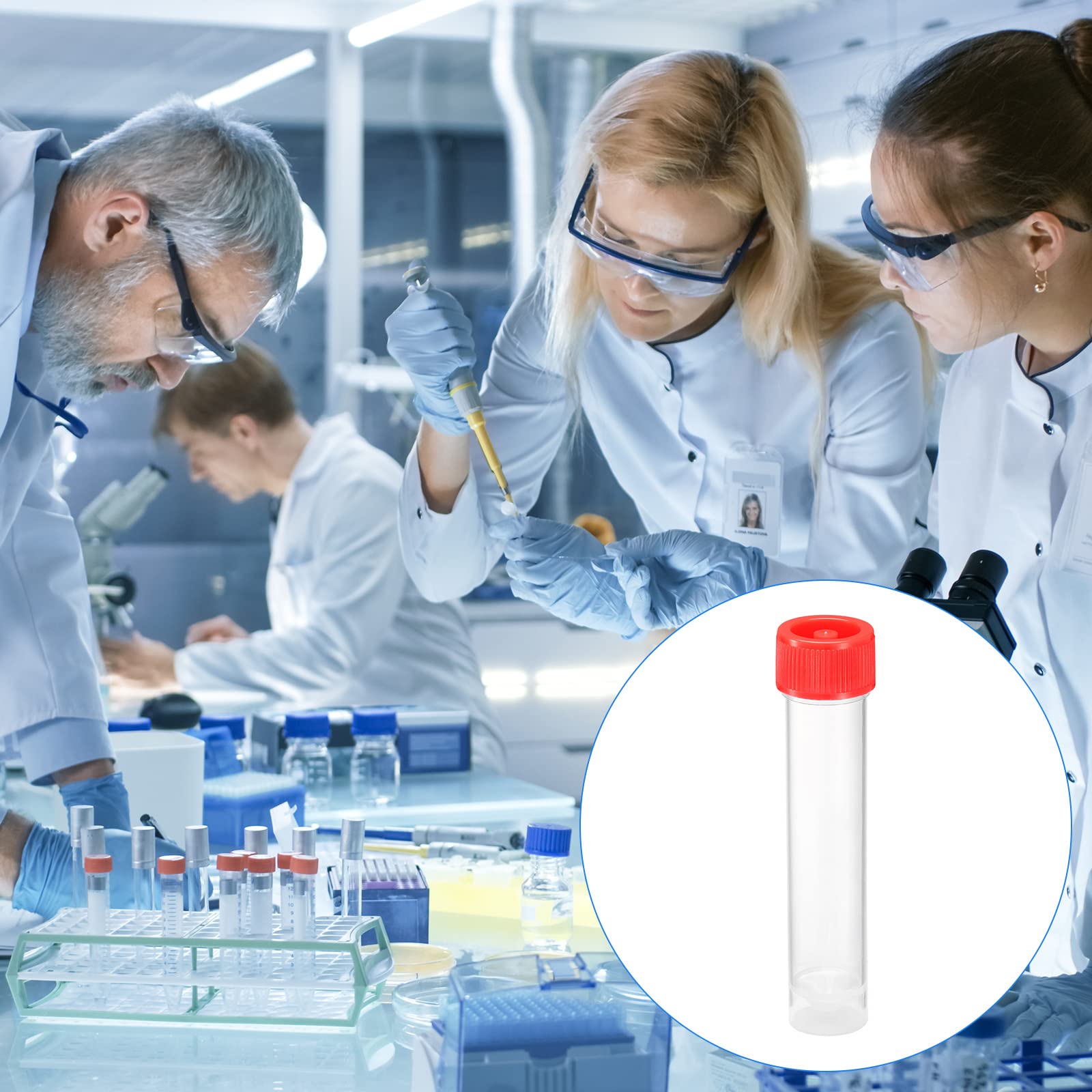 PATIKIL 20mL Plastic Test Tubes, 40 Pack Frozen Test Tube Vial Container Storage Screw Cap for Lab Laboratory Science, Red Clear
