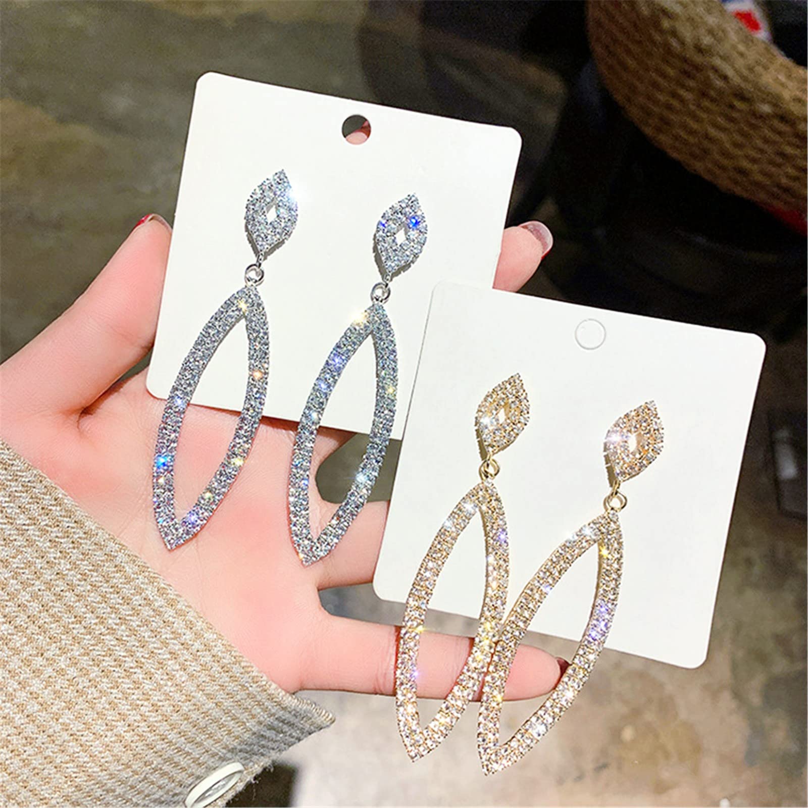 CRUINNE Silver Clear Rhinestone Dangle Earrings Long Bling Crystal Drop Bride Jewelry for Women Wedding Prom