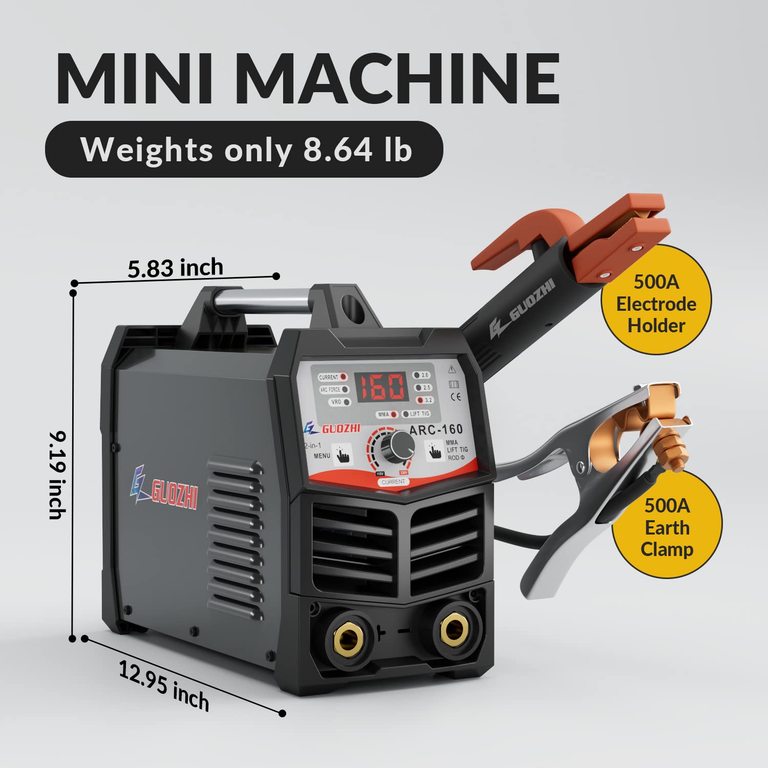 GZ GUOZHI 110/220V MMA Welder, 160A Stick ARC Welding Machine IGBT Digital Display LCD Hot Start Welder with Electrode Holder, Work Clamp, Input Power Adapter Cableā¦