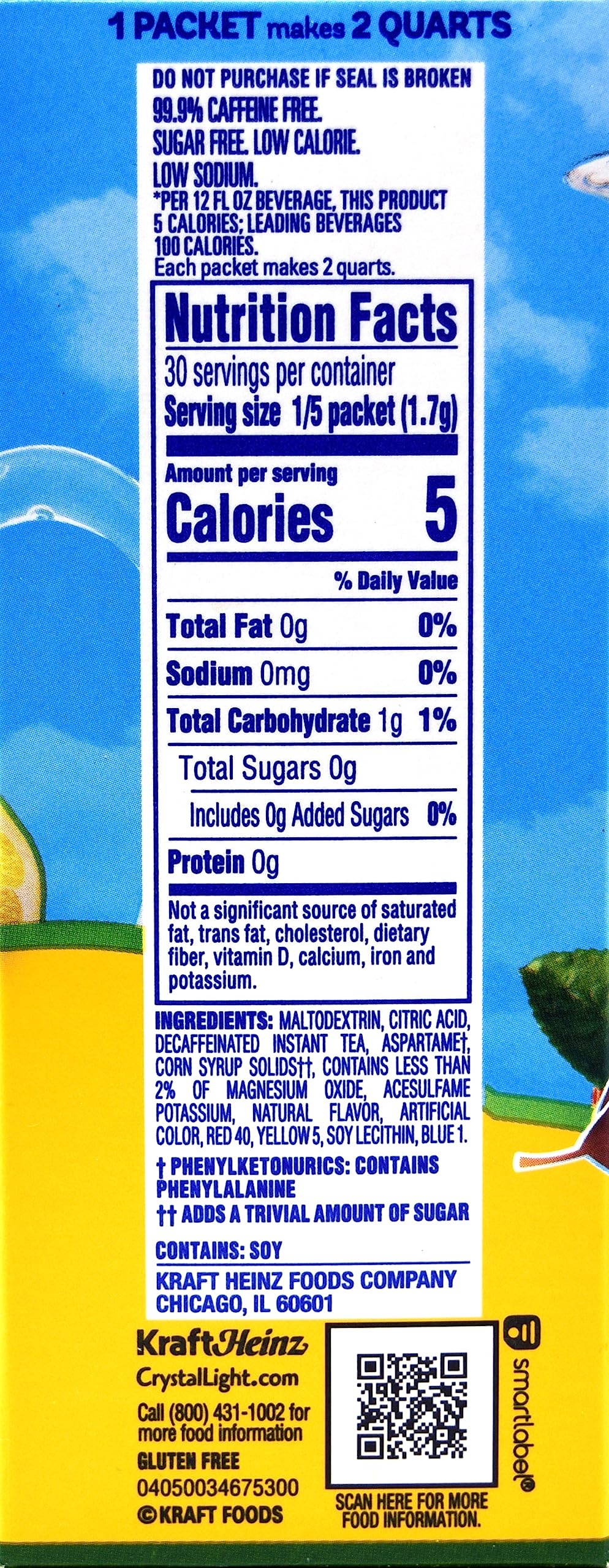 Crystal Light Lemon Decaf Iced Tea Natural Flavor Drink Mix, 12-Quart Canister (Pack of 4)