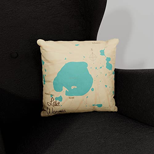 Lake Waconia Minnesota Map Canvas Throw Pillow for Couch or Sofa at Home & Office by Lakebound 18" x 18".