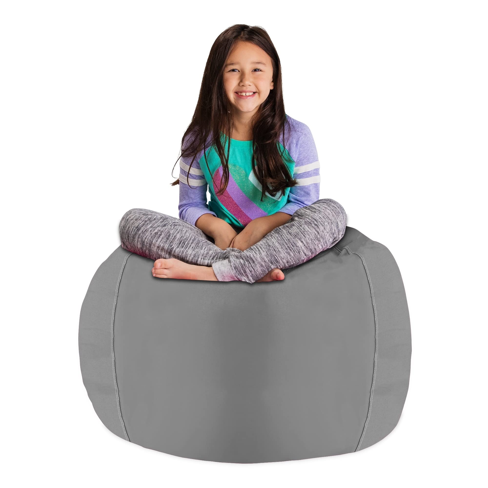 Posh Stuffable Kids Stuffed Animal Storage Bean Bag Chair Cover - Childrens Toy Organizer, X-Large 48" - Canvas Bubbles Blue and White