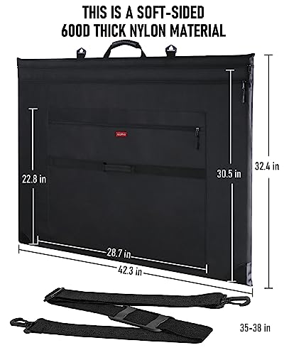 Nicpro Light Weight Art Portfolio Bag, 32 x 42 Extra Large Art Portfolio Case with Detachable Shoulder Strap, Leather Corners, Carrying Storage Case for Artwork, Canvas, Poster, Sketching, and Drawing