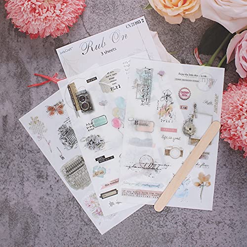 KSCRAFT Rub On Transfer Sticker Scrapbook Sticker Journal Sticker for Adult Sticker of Sewing Handicraft Decor Sticker for Card Making Diary Album DIY Art and Craft