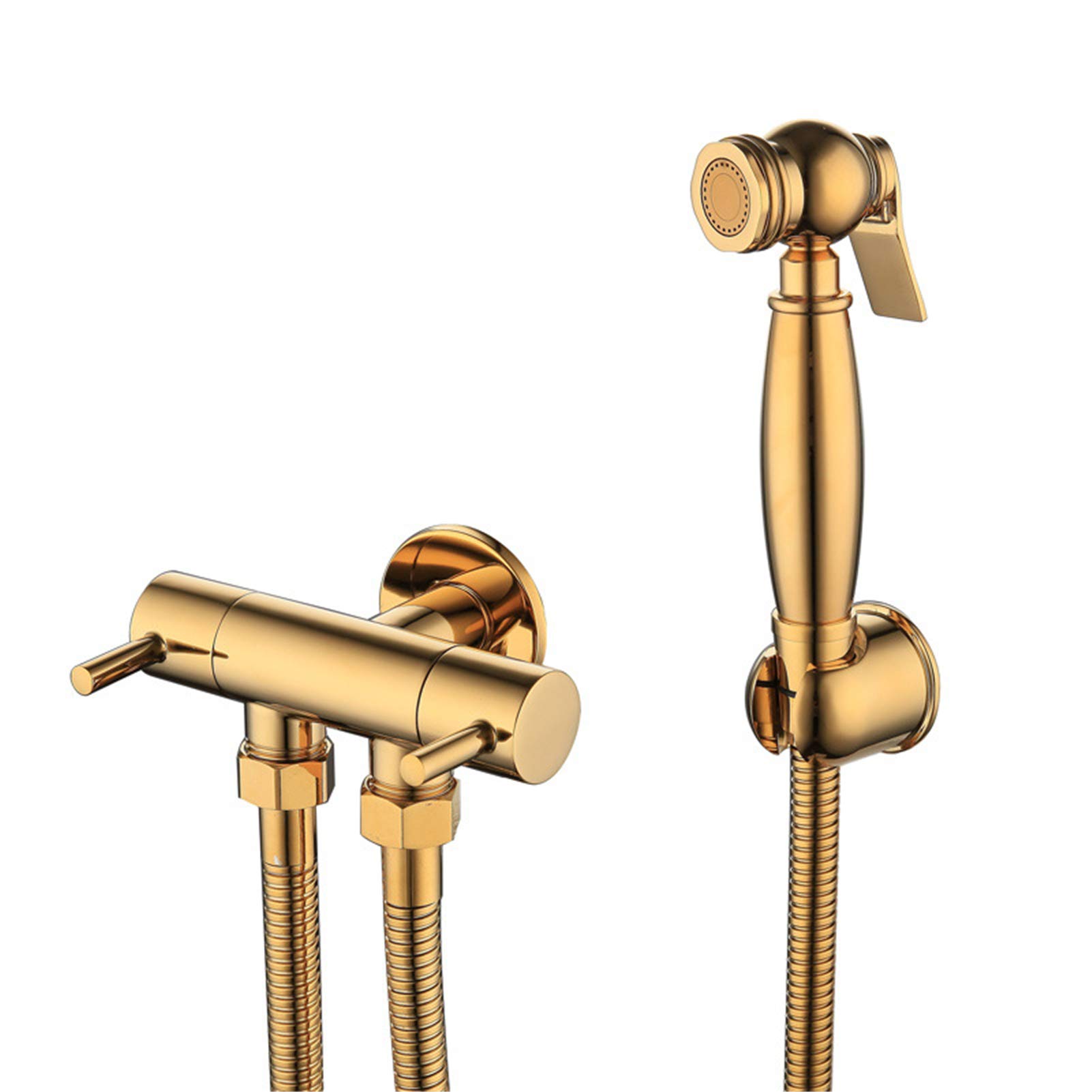 MINJING Bidet Faucet, Brushed Gun Grey Handheld Toilet Bidet Sprayer, Solid Brass Single Handle Valve Electroplated Shower Shattaf Douche Kit,B Set
