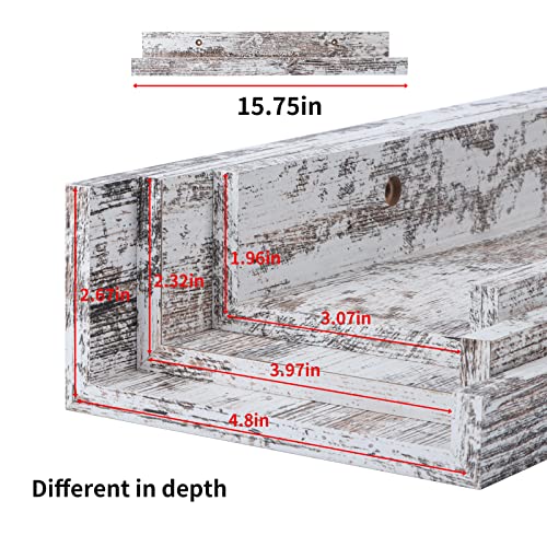 Lavezee 16 Inch Rustic Floating Shelves for Wall Set of 3 and 4x6 Distressed Rustic Picture Frames Set of 6